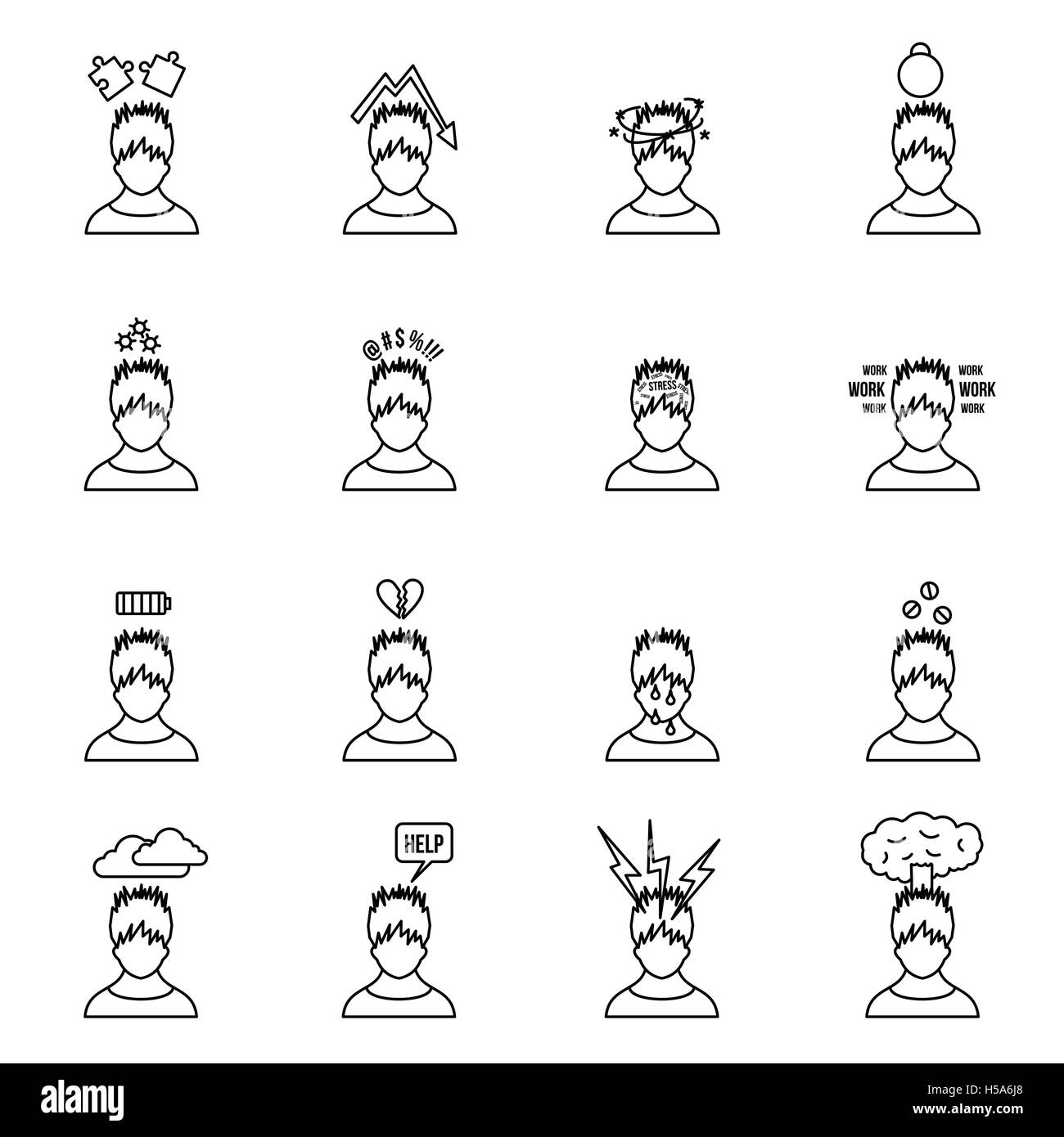 Stress icons set in thin line style Stock Vector Image & Art - Alamy