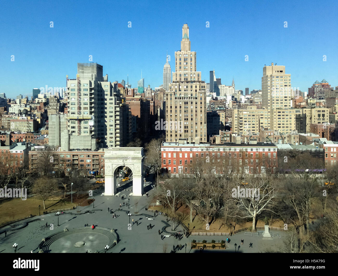 Aerial view of Washington Square Park looking North unto Midtown ...