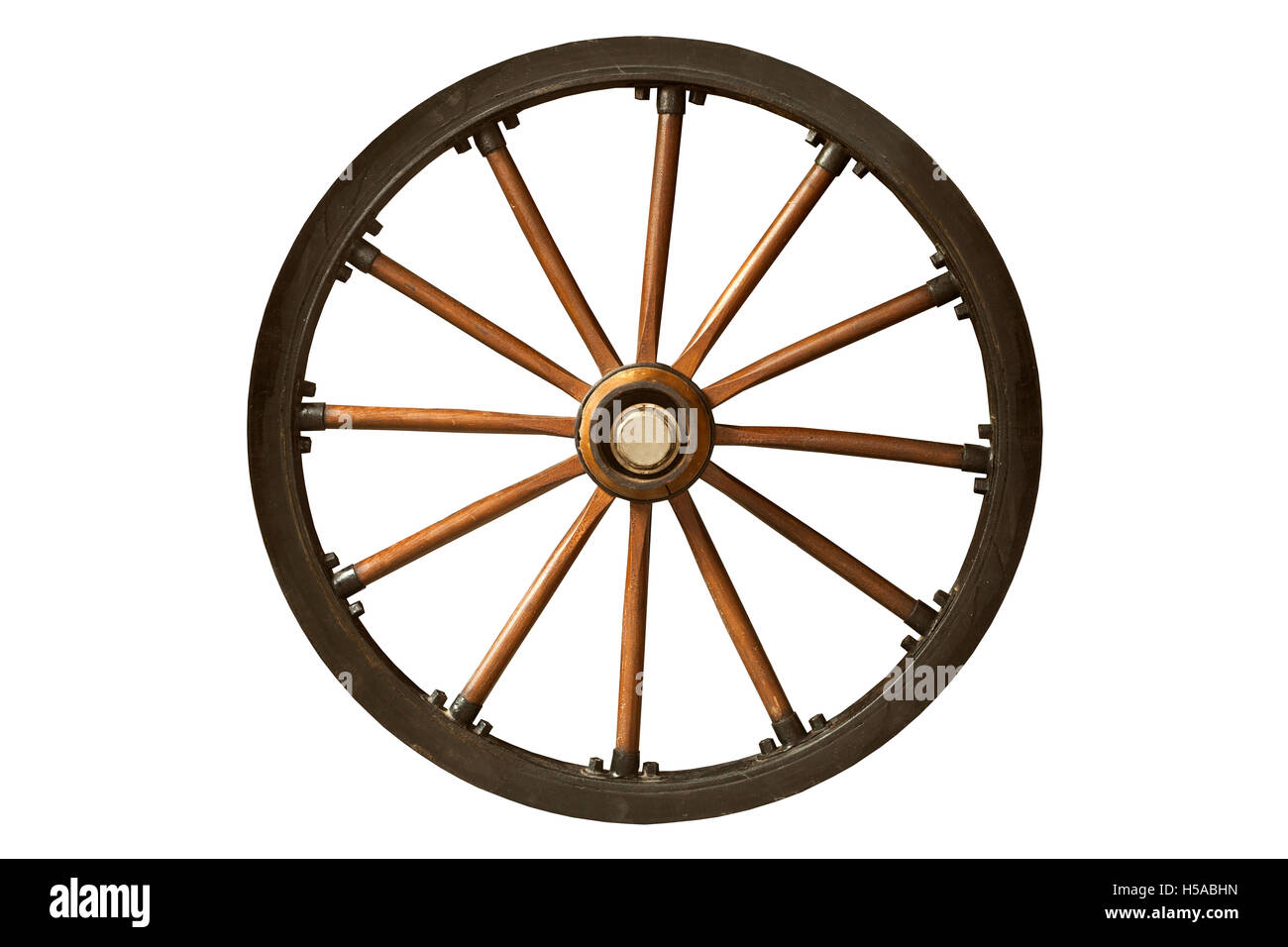 brown and black old wooden wheel isolated on white background Stock ...