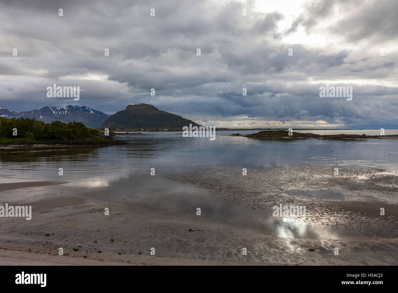Stunning beaches and sheltered bay in late evening at Saupstad, looking ...