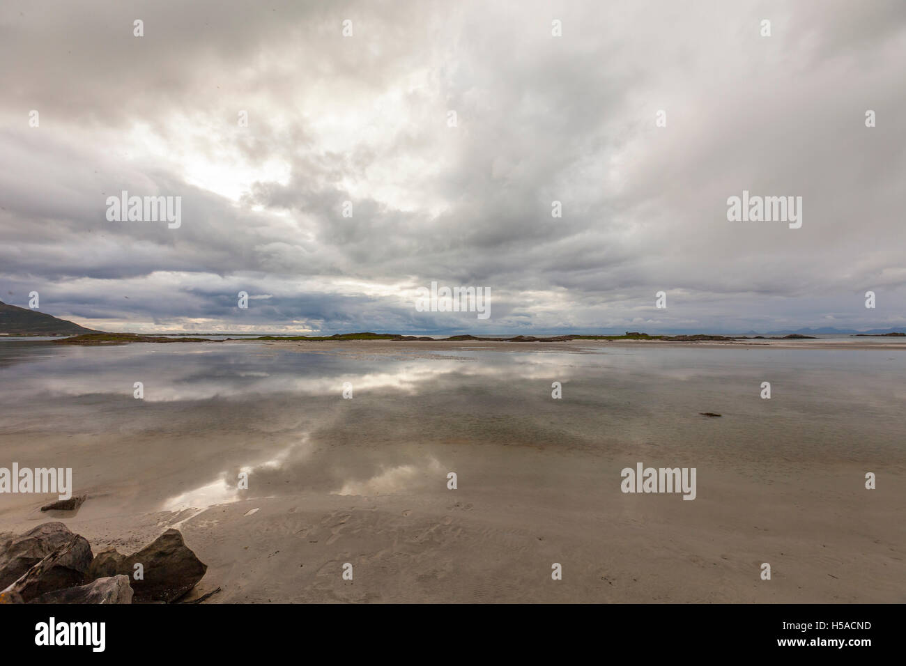 Stunning beaches and sheltered bay in late evening at Saupstad, looking ...
