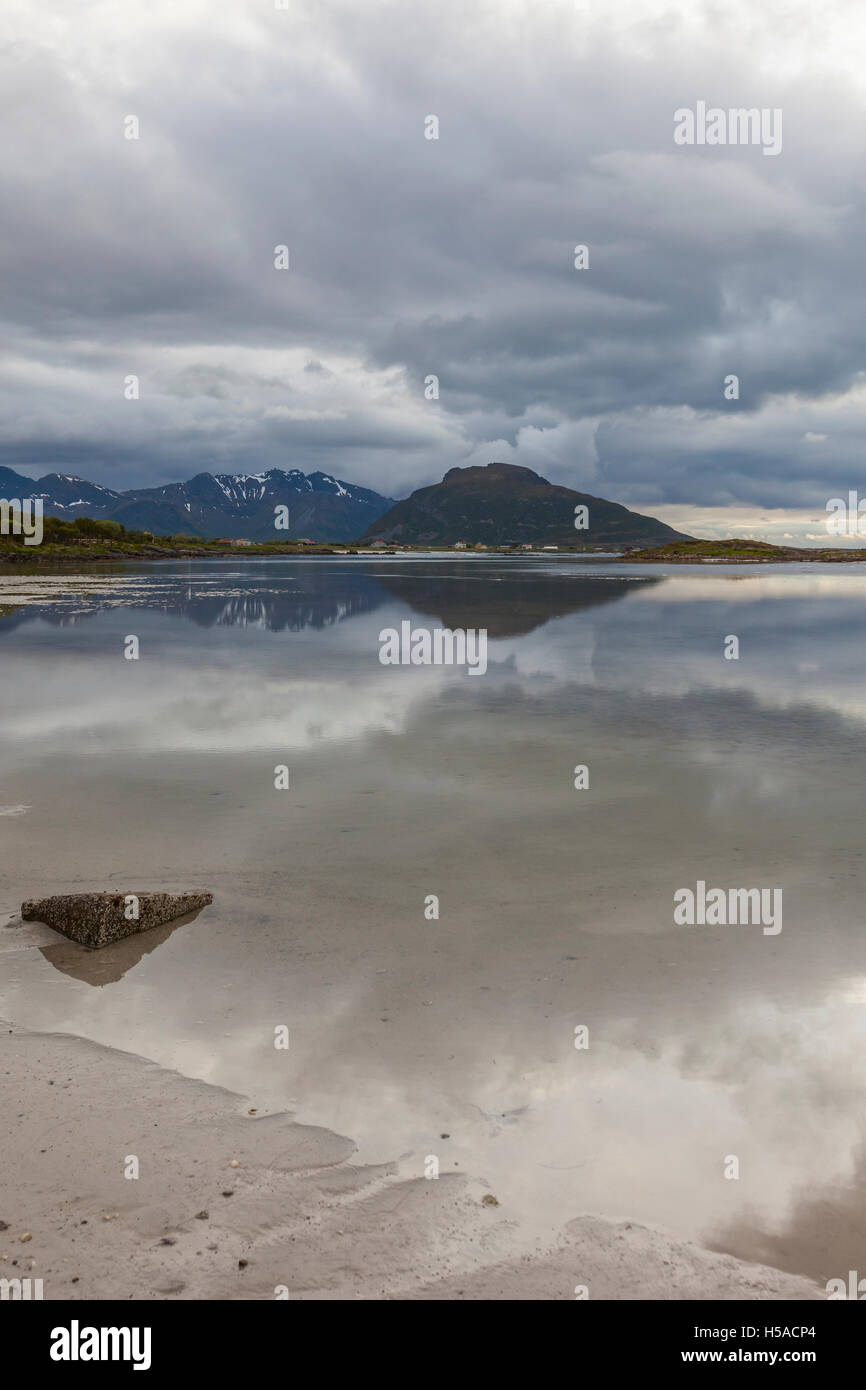 Stunning beaches and sheltered bay in late evening at Saupstad, looking ...