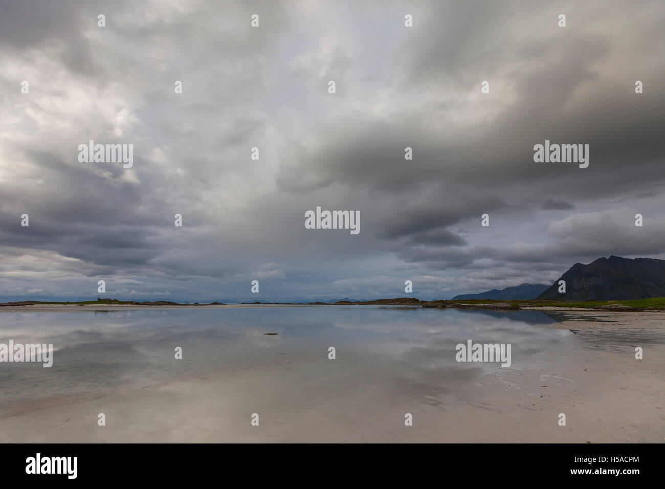 Stunning beaches and sheltered bay in late evening at Saupstad, looking ...