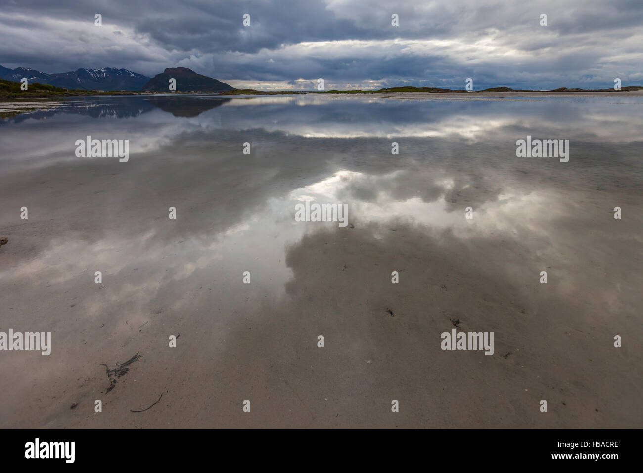 Stunning beaches and sheltered bay in late evening at Saupstad, looking ...