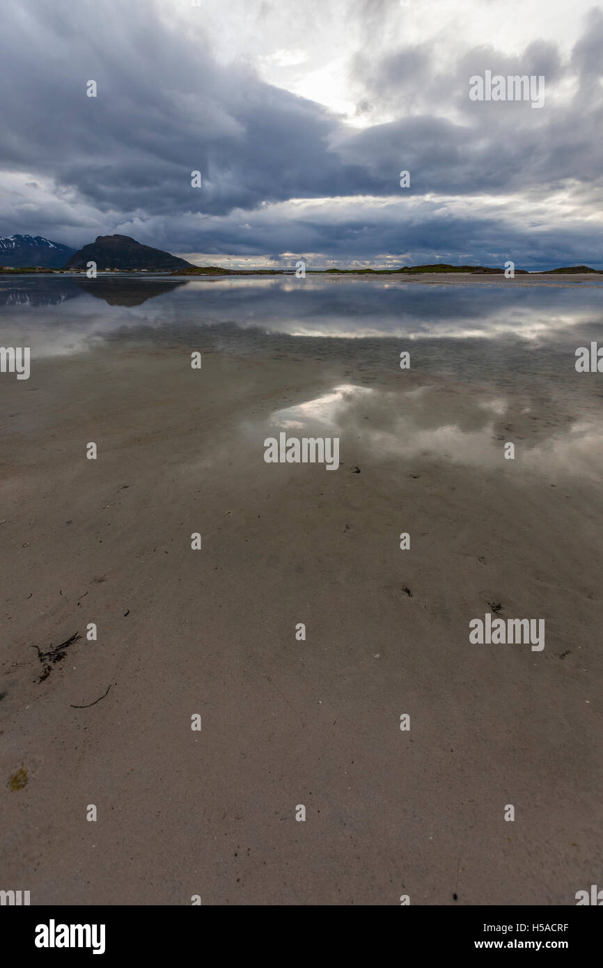Stunning beaches and sheltered bay in late evening at Saupstad, looking ...