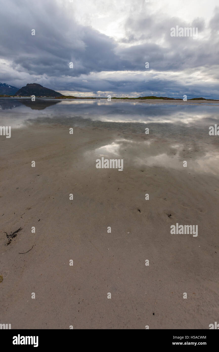 Stunning beaches and sheltered bay in late evening at Saupstad, looking ...