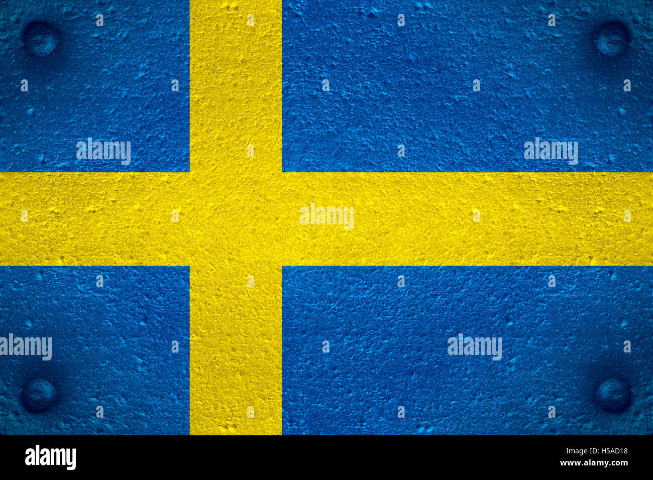 flag of Sweden or Swedish banner on steel background Stock Photo - Alamy