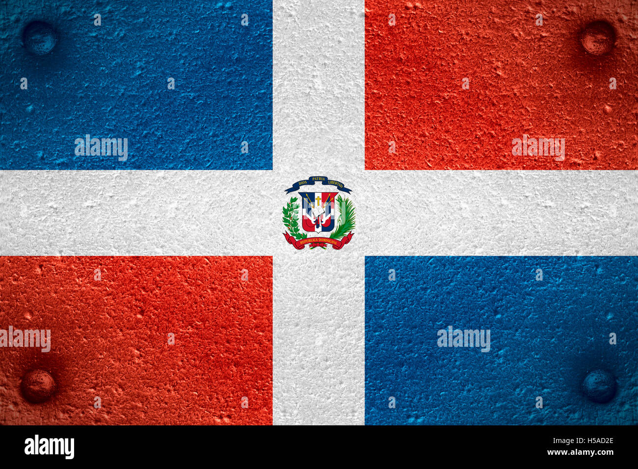 flag of Dominican Republic or Dominican banner on steel background ...