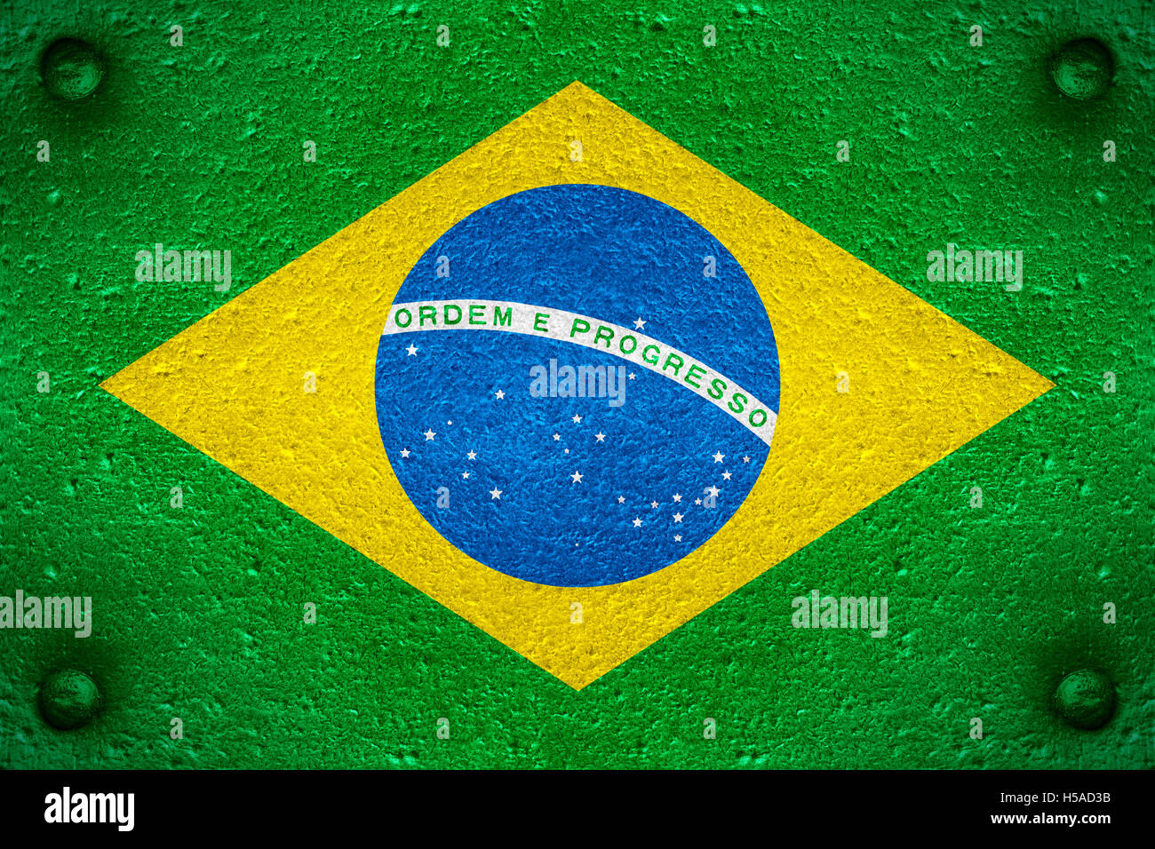 flag of Brazil or Brazilian banner on steel background Stock Photo - Alamy
