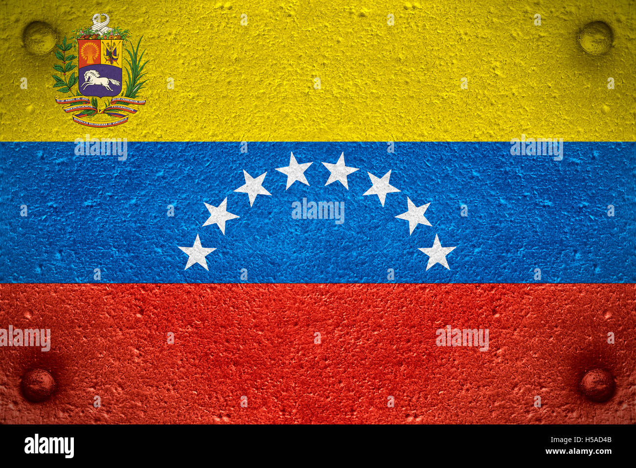 flag of Venezuela or Venezuelan banner on steel background Stock Photo ...