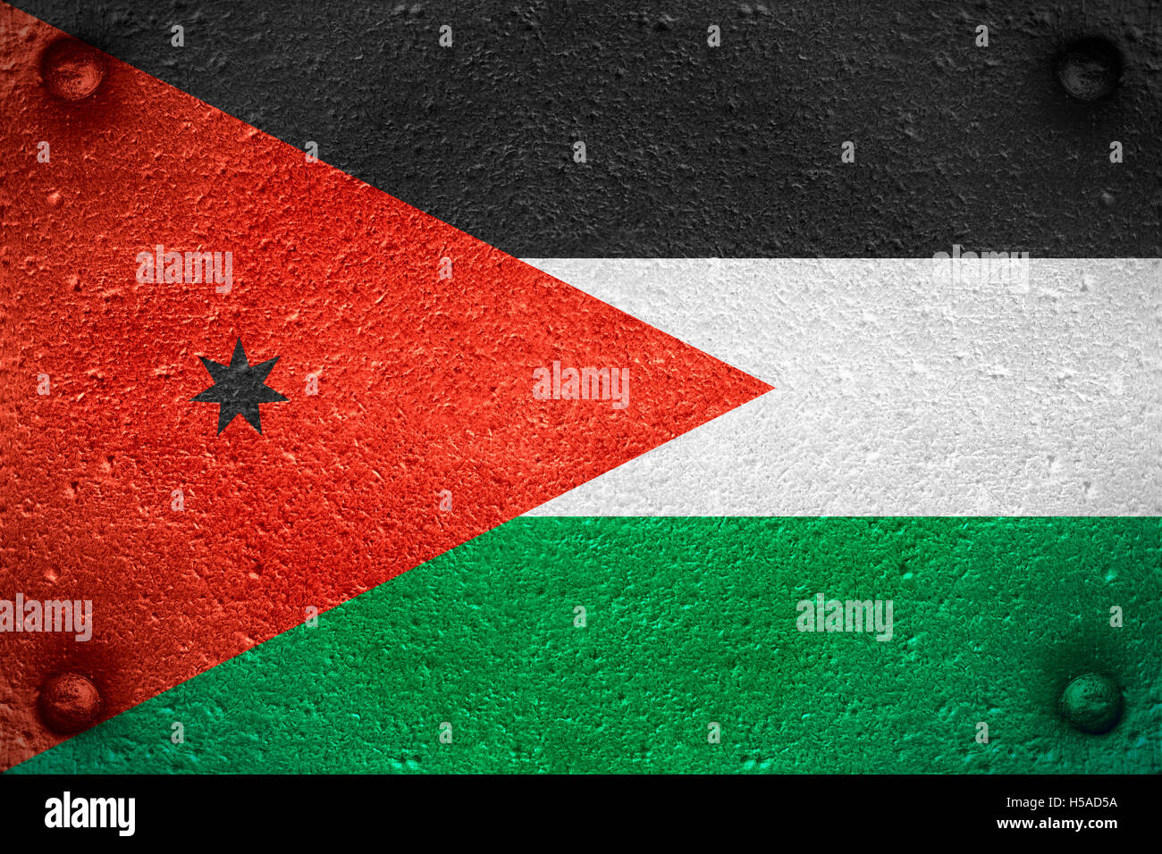 flag of Jordan or Jordanian banner on steel background Stock Photo - Alamy