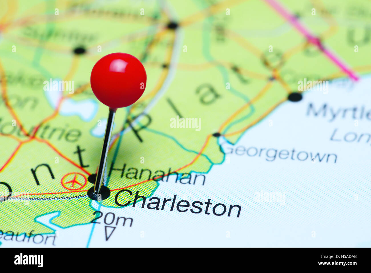 Charleston pinned on a map of South Carolina, USA Stock Photo - Alamy