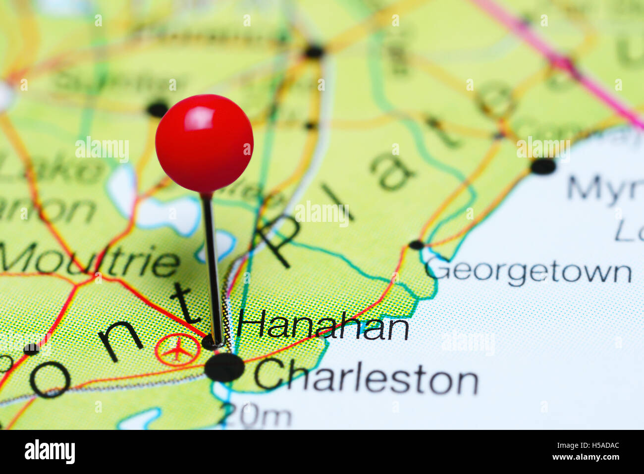 Hanahan pinned on a map of South Carolina, USA Stock Photo - Alamy