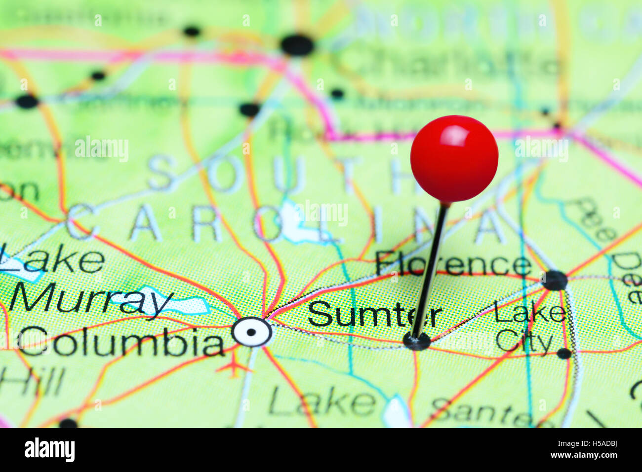 Sumter pinned on a map of South Carolina, USA Stock Photo - Alamy