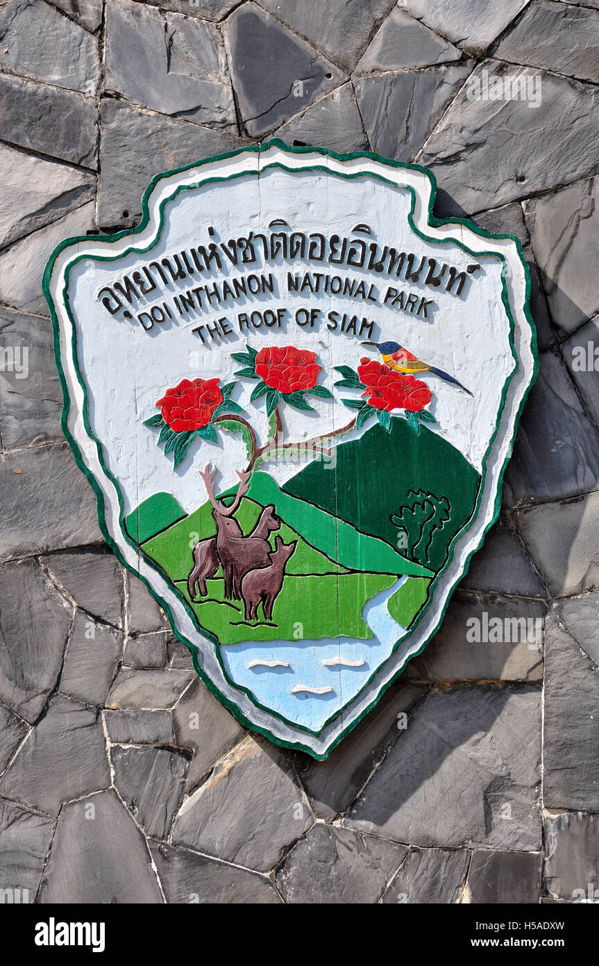The Doi Inthanon National Park sign in Chiang Mai Thailand hanging on a ...