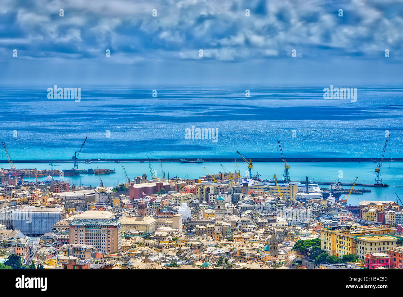 View of Genoa from above and the sea Stock Photo - Alamy