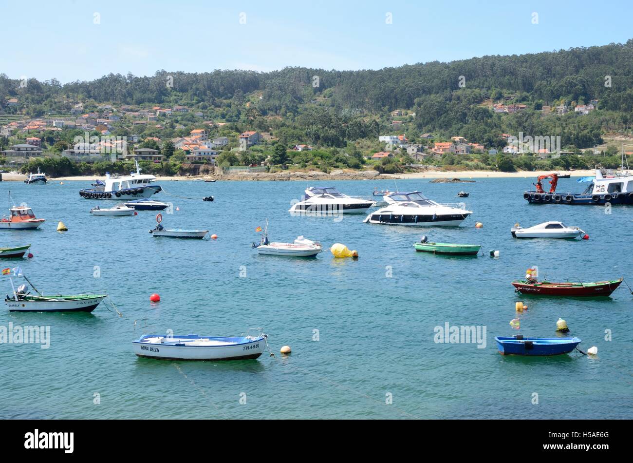Boats at the sea in the fishing port of Aldan, in the province of ...
