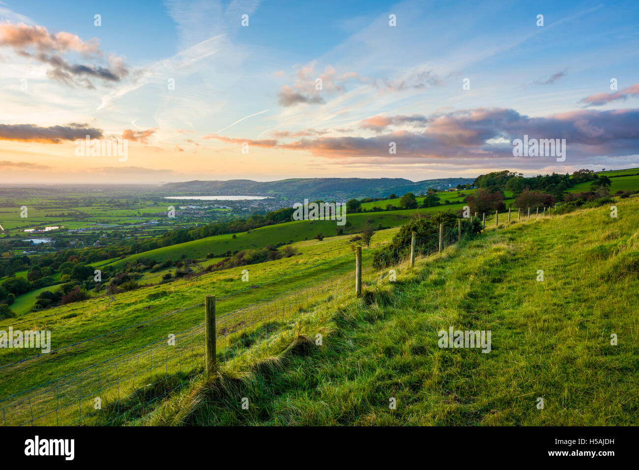 View of Cheddar and the Somerset Levels from Draycott Sleights in the ...