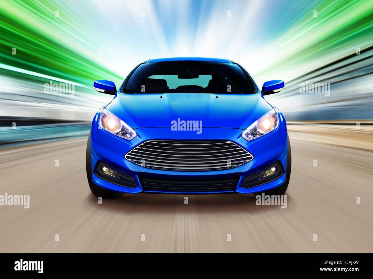 blue sport race car on speed track - motion blur Stock Photo - Alamy