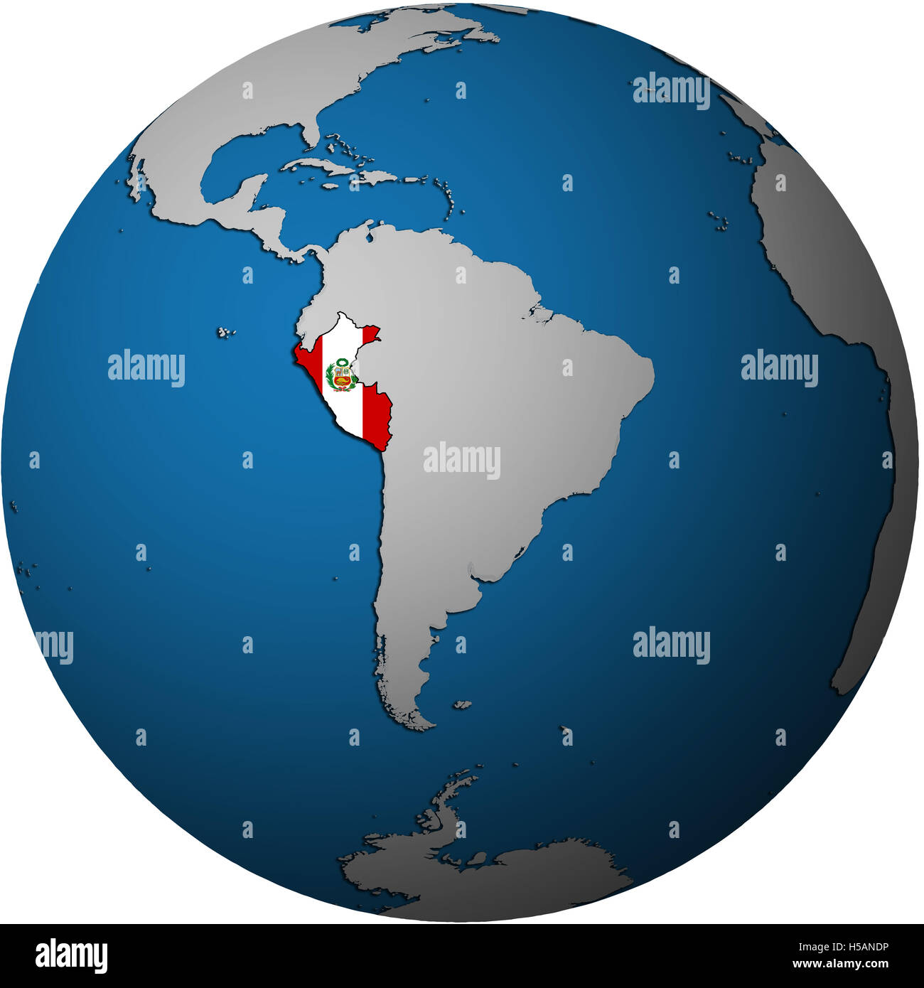 map with flag of peru on isolated over white map of globe Stock Photo ...