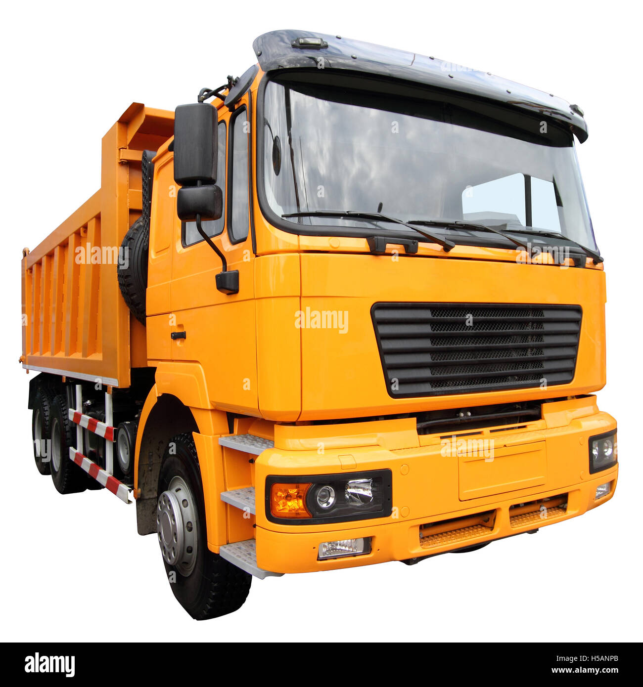 The yellow lorry isolated on a white background Stock Photo - Alamy