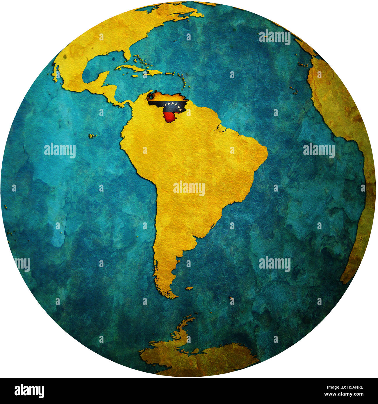 map with flag of venezuela on isolated over white map of globe Stock ...