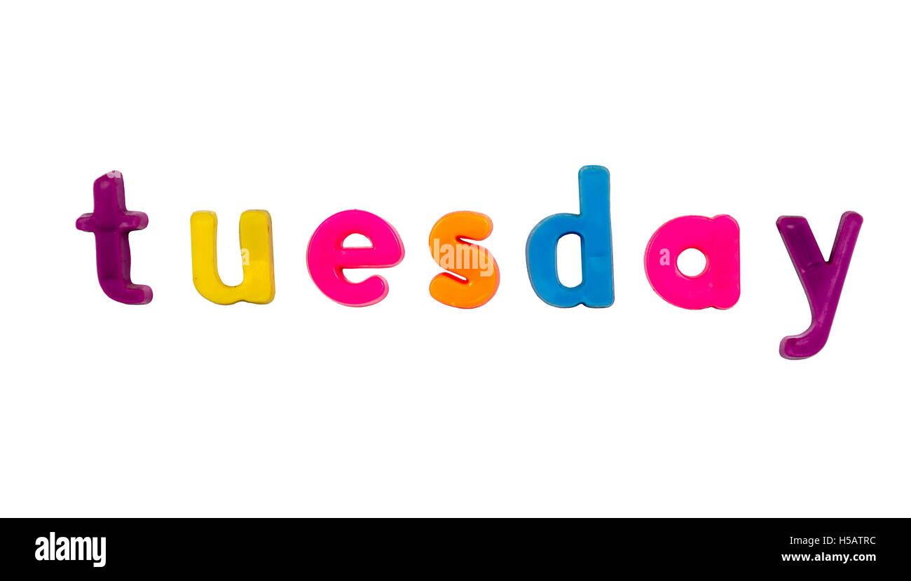 Plastic multicoloured plastic letters with the word Tuesday Stock Photo ...