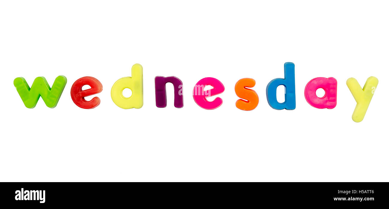 Plastic multicoloured plastic letters with the word Wednesday Stock ...