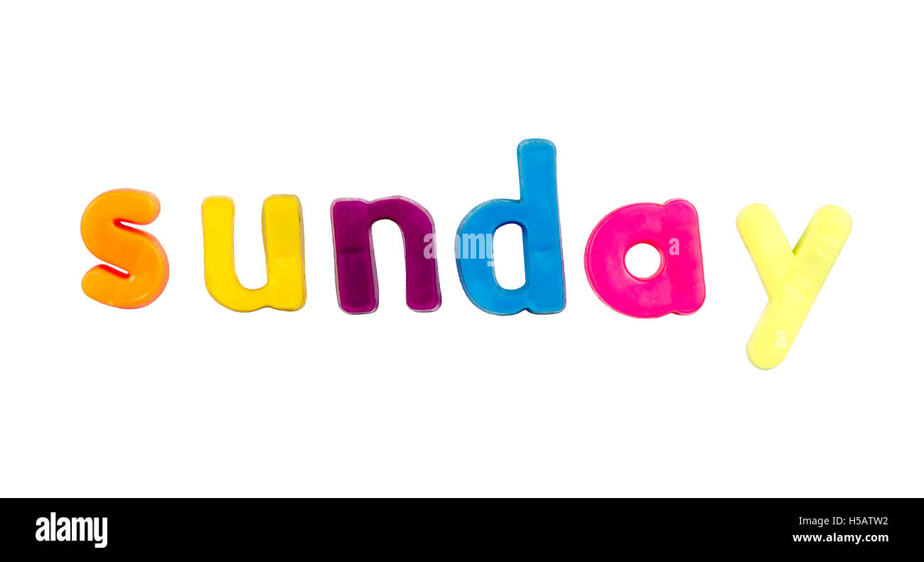 Plastic multicoloured plastic letters with the word Sunday Stock Photo ...