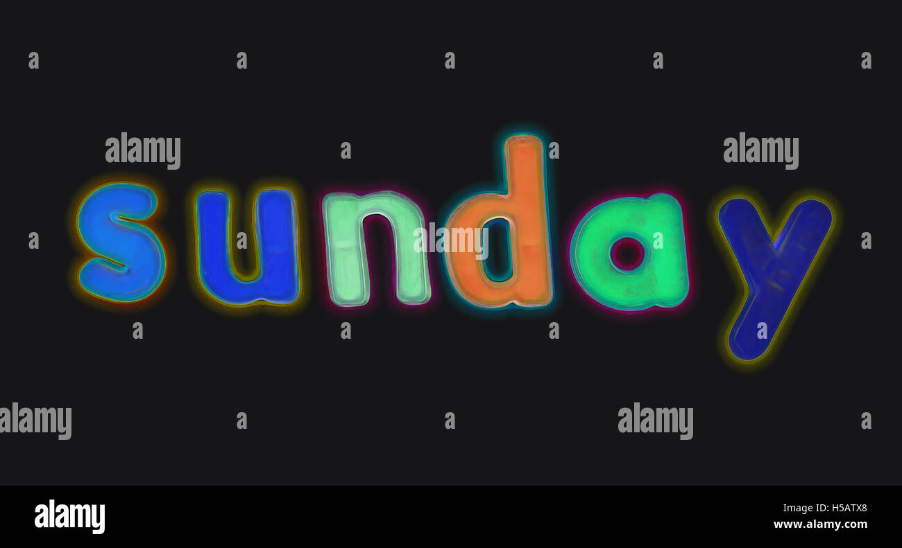 Plastic multicoloured plastic letters with the word Sunday Stock Photo ...