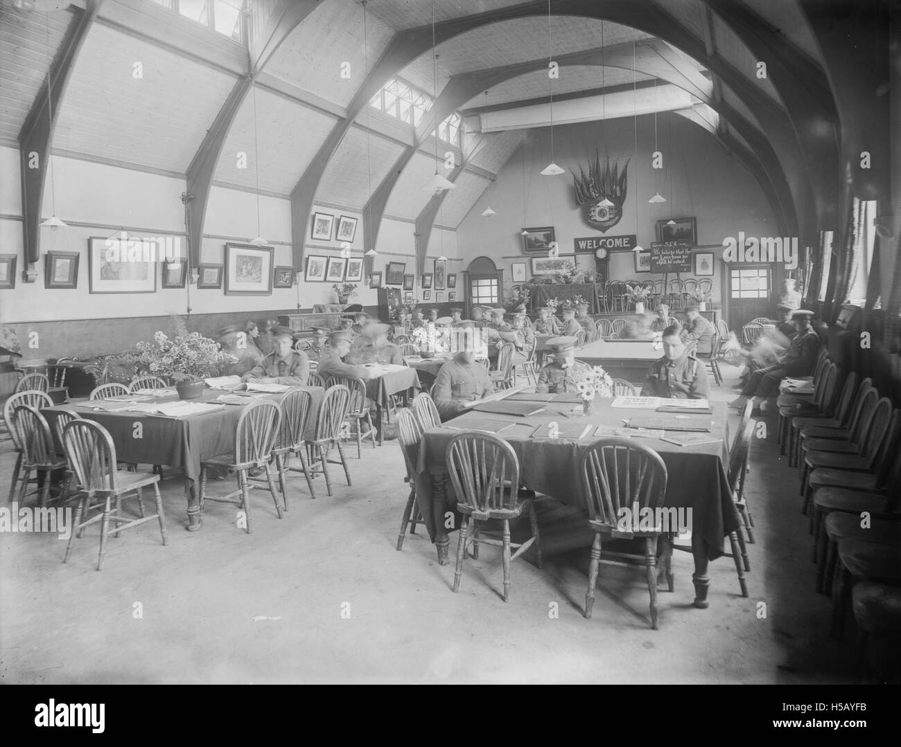 The photograph depicts the Reading Room at the Elise Sandes Soldiers ...