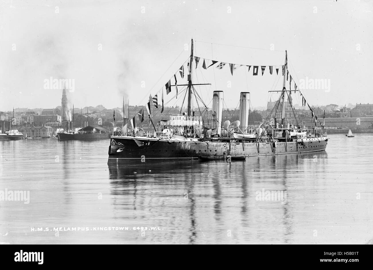 H.M.S. Melampus, a historic Royal Navy ship, is shown in its full glory ...