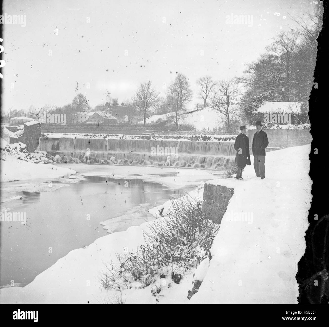 This image depicts a weir on the River Dodder in Dublin, Ireland ...