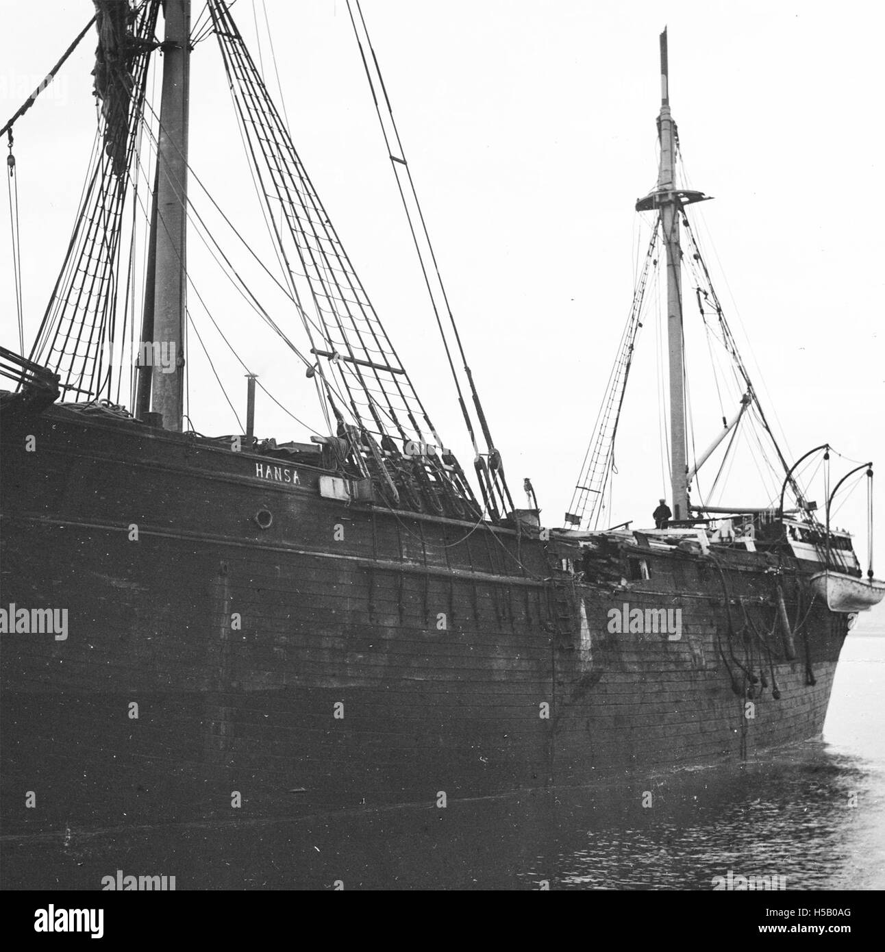A detailed image depicting the damage sustained by The Hansa, a ...