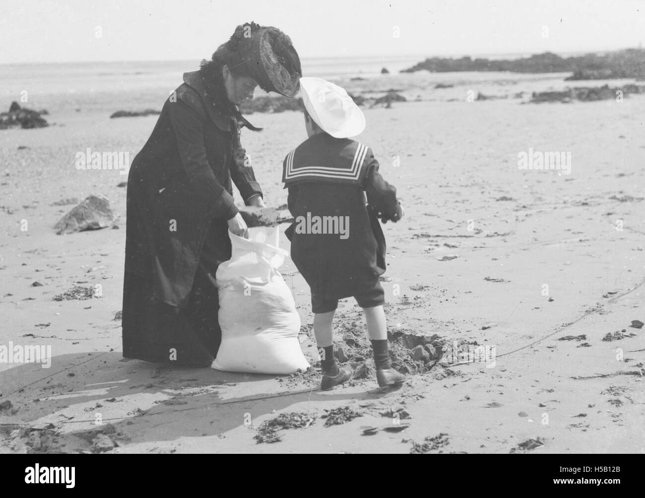 A photograph showing an area heavily sandbagged for defense purposes ...