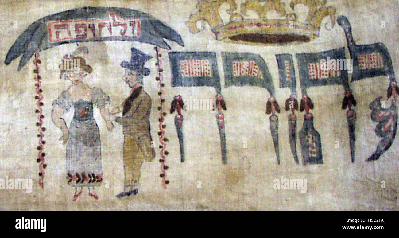 A Torah binder, or wimpel, used during the Jewish circumcision ceremony ...