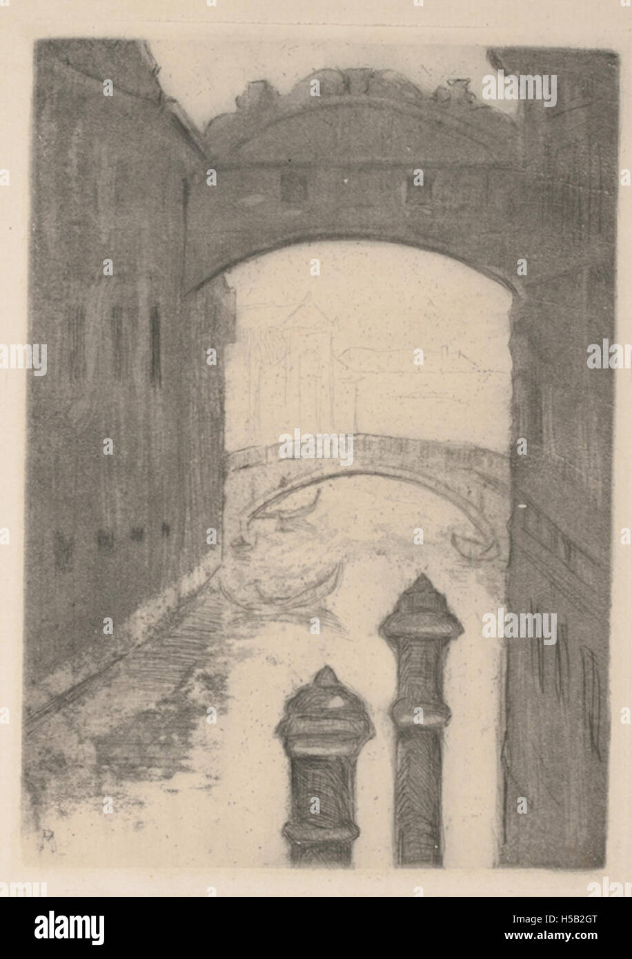 This etching, created by Hermann Struck, depicts a view of Venice ...