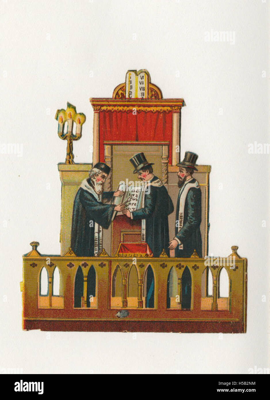 A depiction of reading the Torah and viewing Torah Ark scraps, which ...
