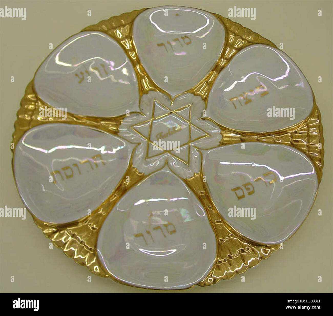 The Seder plate used during the Passover Seder ceremony, displaying the ...