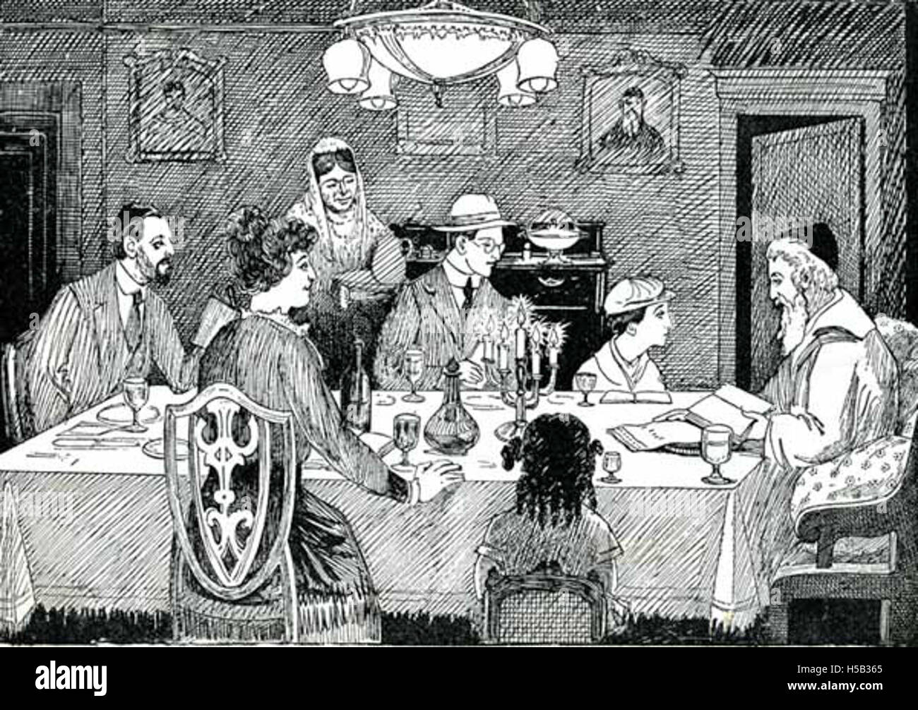 This scene depicts the Seder meal from Chalap's Haggadah, published by ...