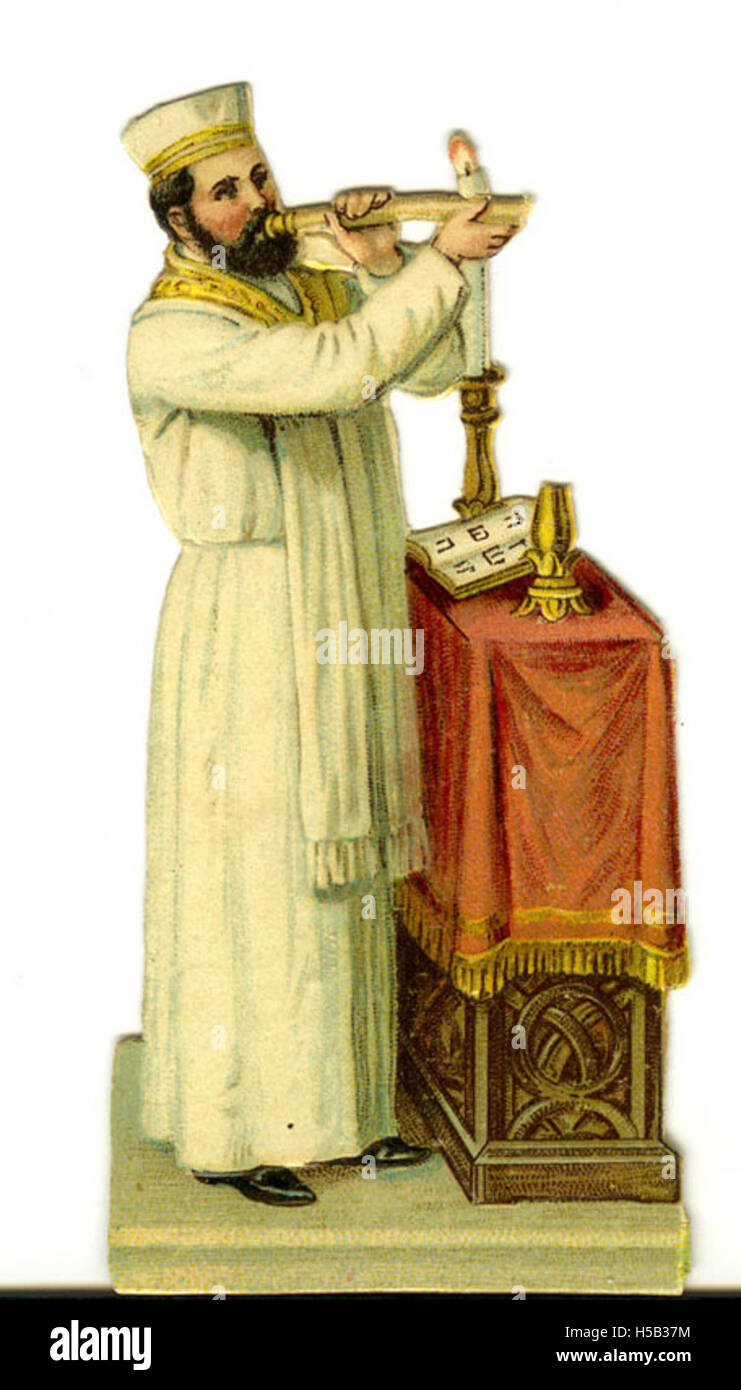 An image showing a man blowing the shofar, a key element in Jewish ...