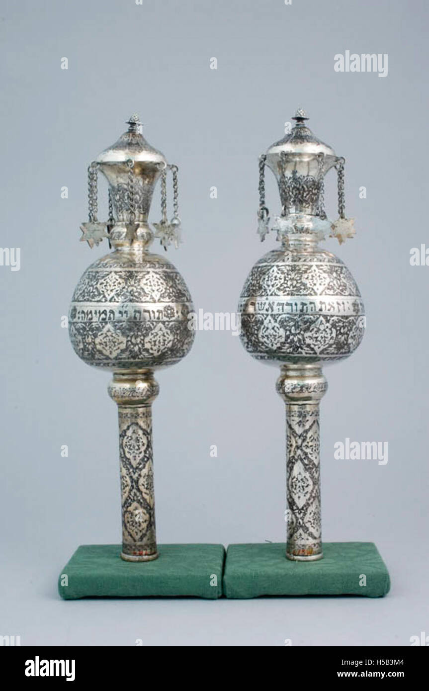 Torah finials, ceremonial objects used to adorn the ends of the Torah ...