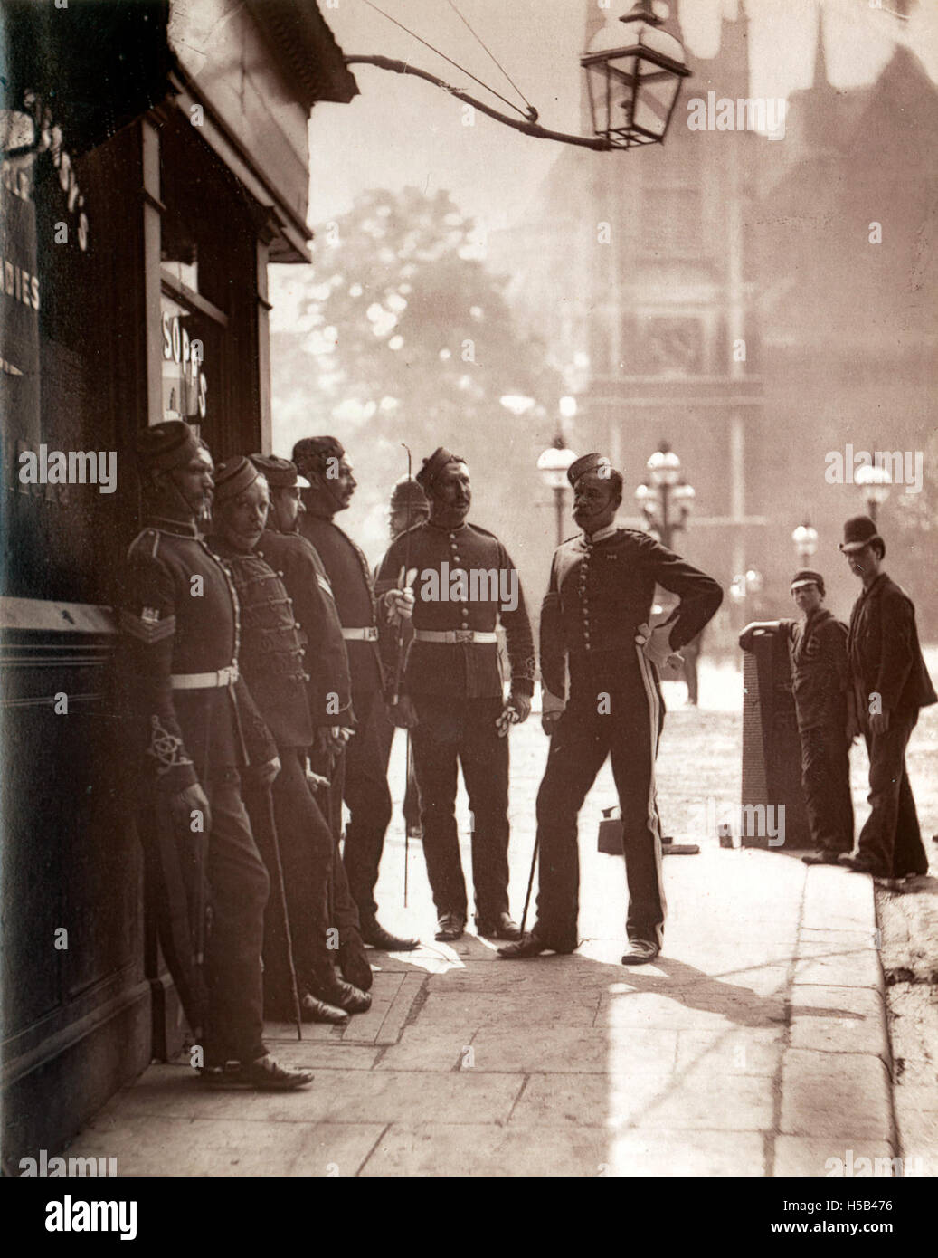 The image shows recruiting sergeants, likely from a historical military ...