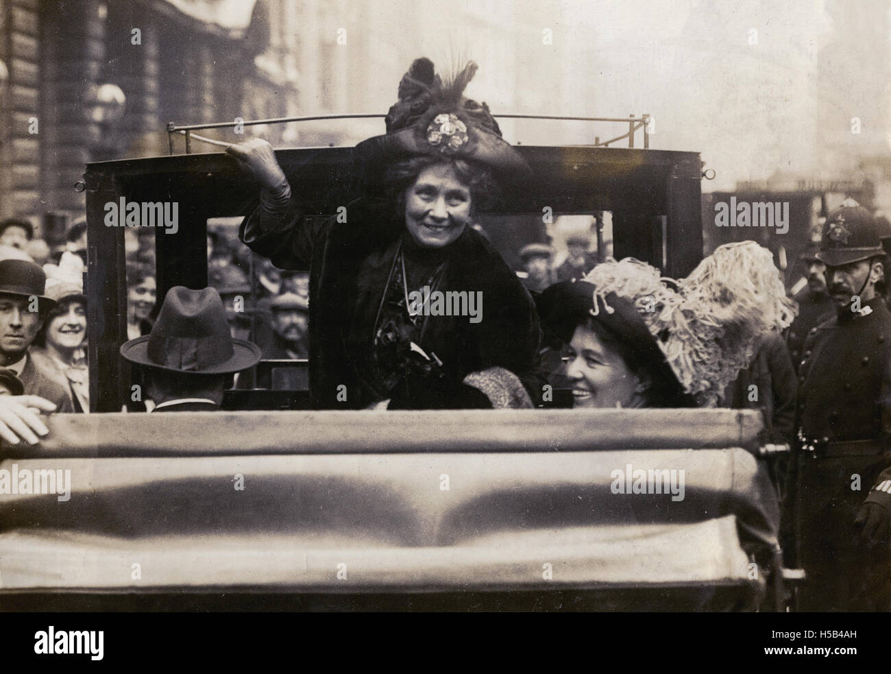 A photograph of Emmeline Pankhurst, a prominent leader of the British ...