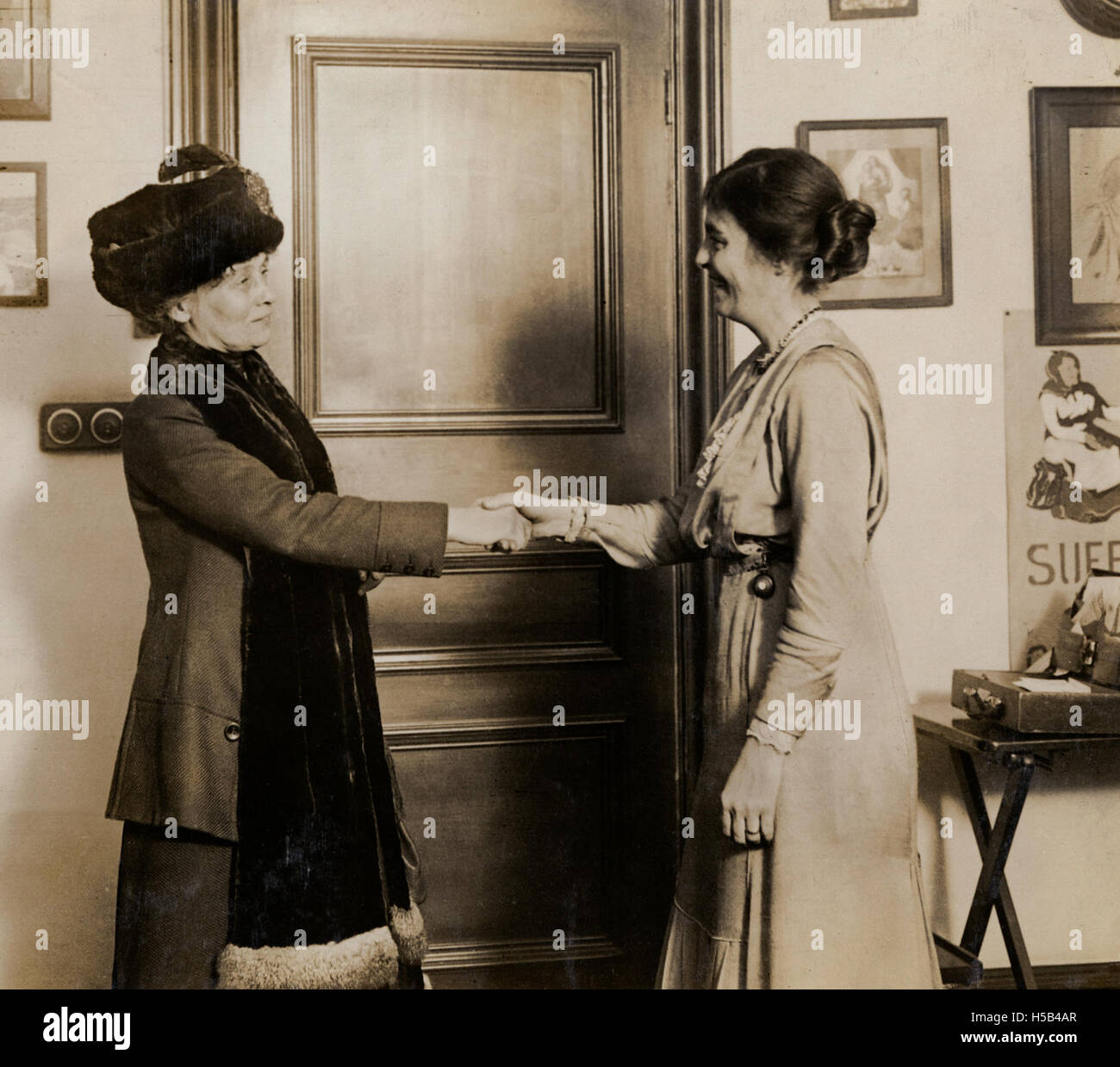 A photograph from around 1912 featuring Emmeline Pankhurst, a prominent ...