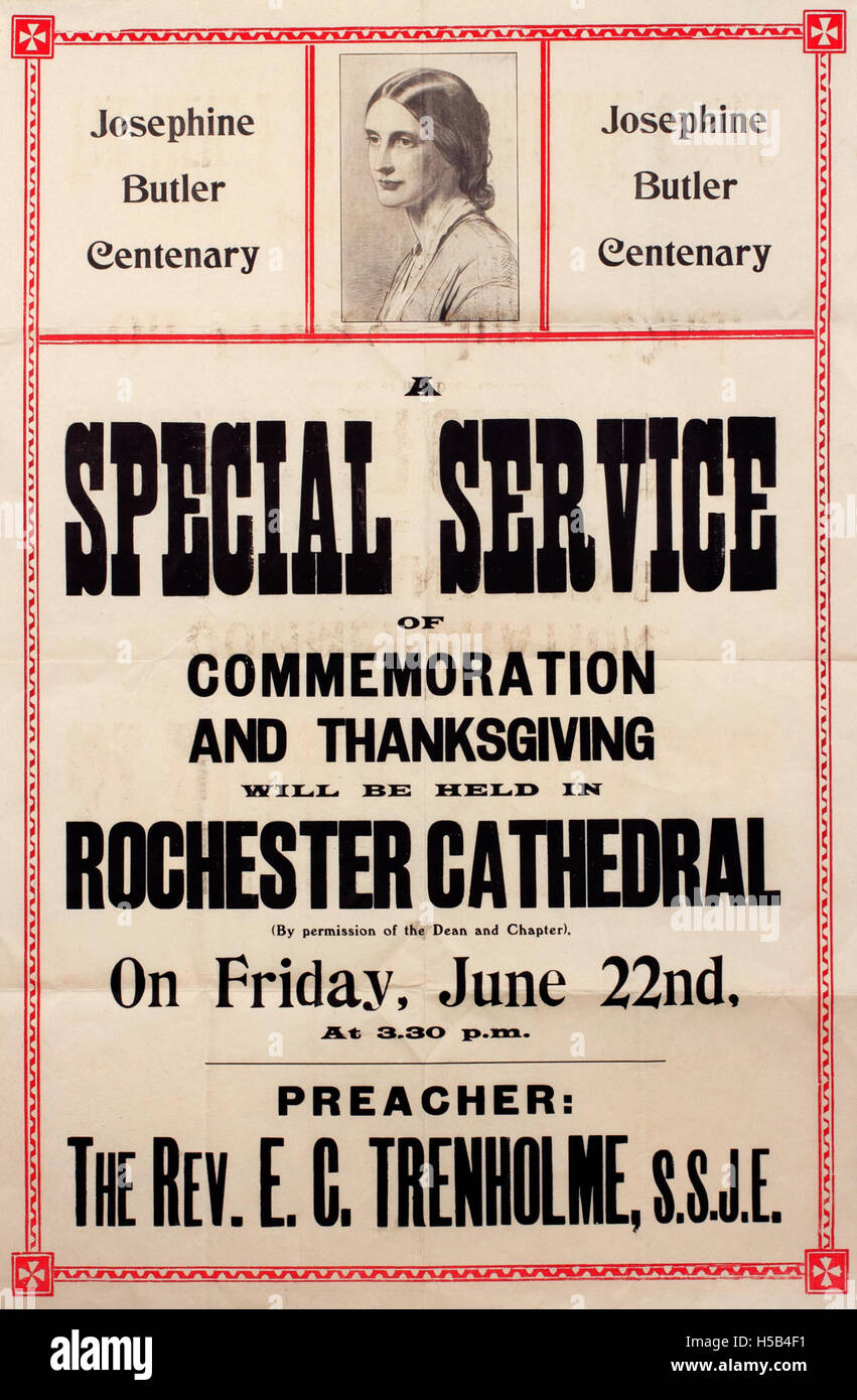 The poster commemorates the centenary of Josephine Butler in 1928. A ...
