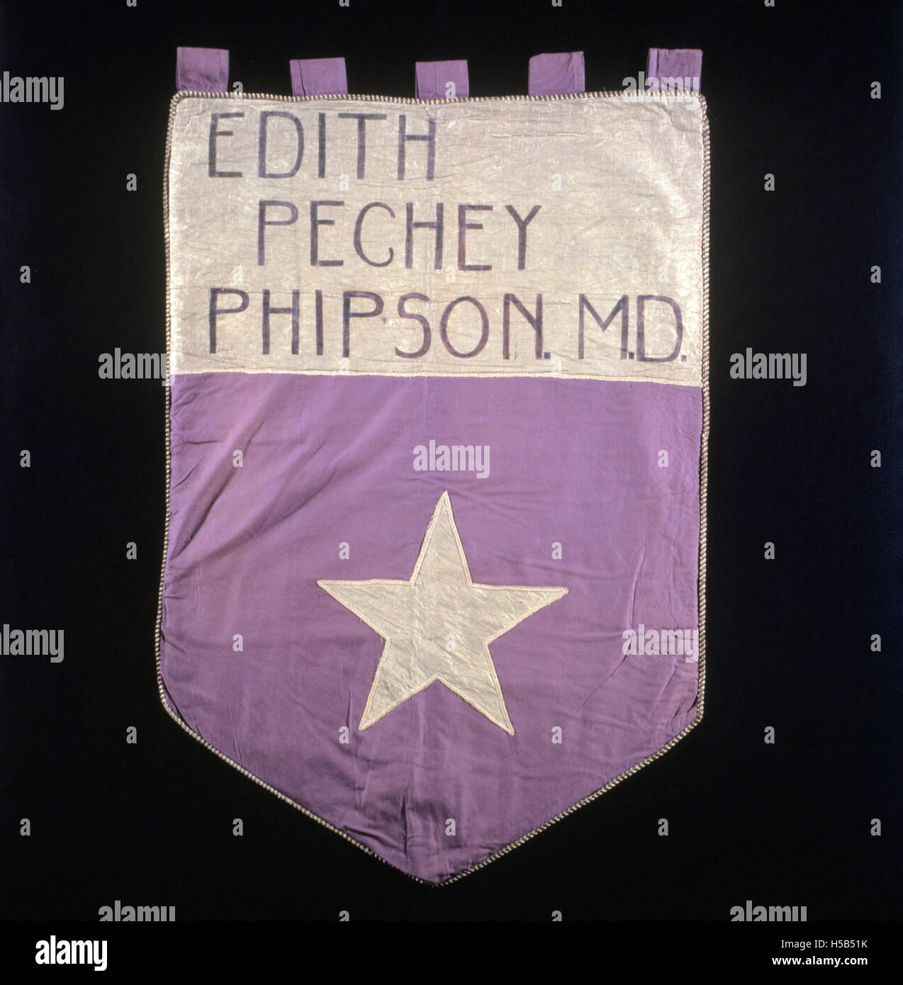 This banner represents a key symbol of the suffrage movement ...