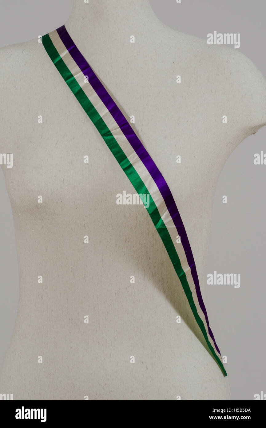 This ribbon represents the Women's Social and Political Union, a ...