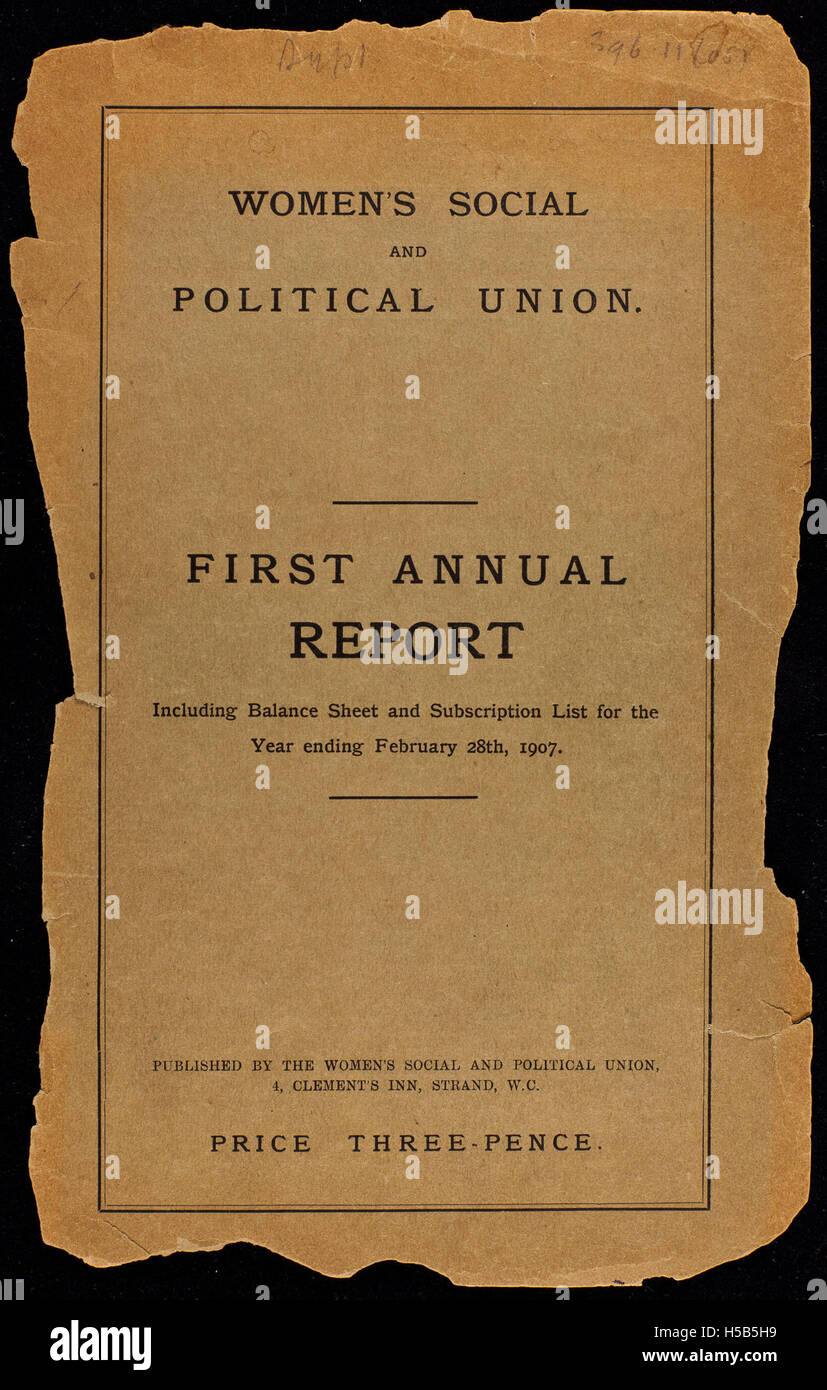 The first annual report of the Women's Social and Political Union (WSPU ...
