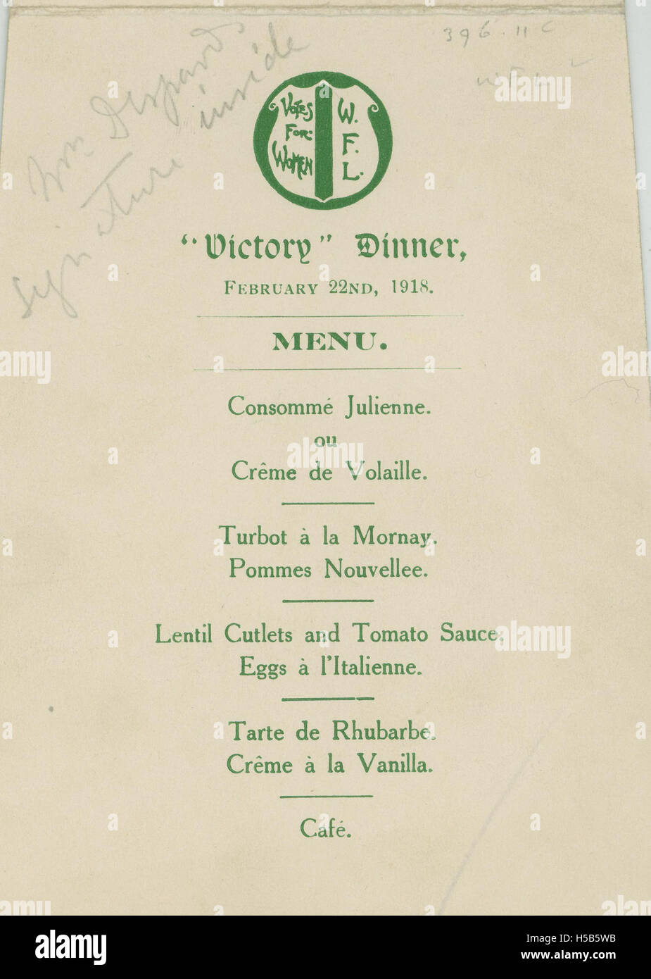 The Victory Breakfast menu from 1918 reflects the celebration following ...
